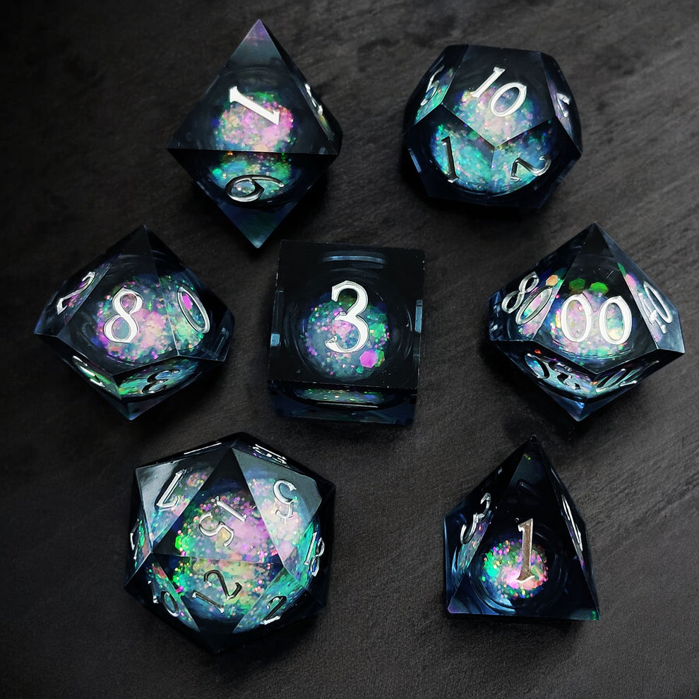 Black Aurora Sphere Liquid Core Resin Dnd D&d Dice Set – Masters Dice