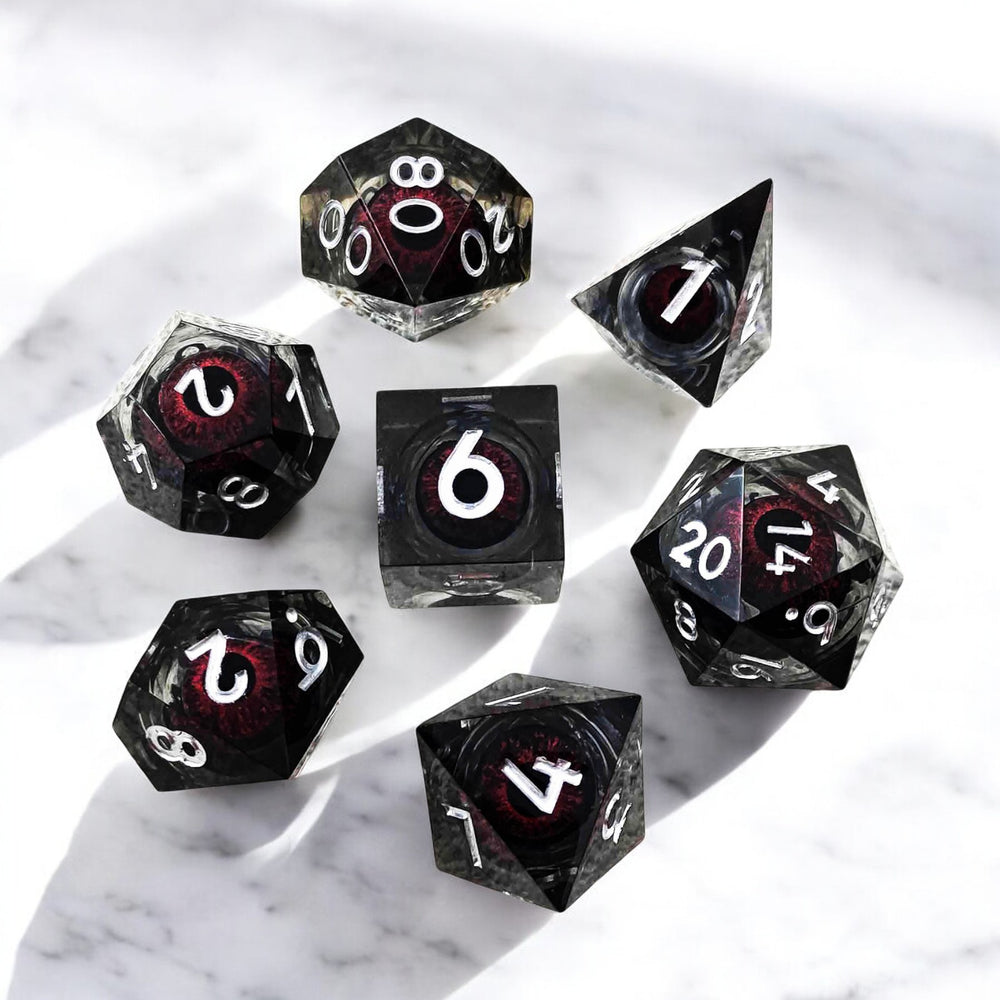 Black Red Infernal Pupil Dragon Eye Liquid Core Resin Dnd D&d Dice Set ...